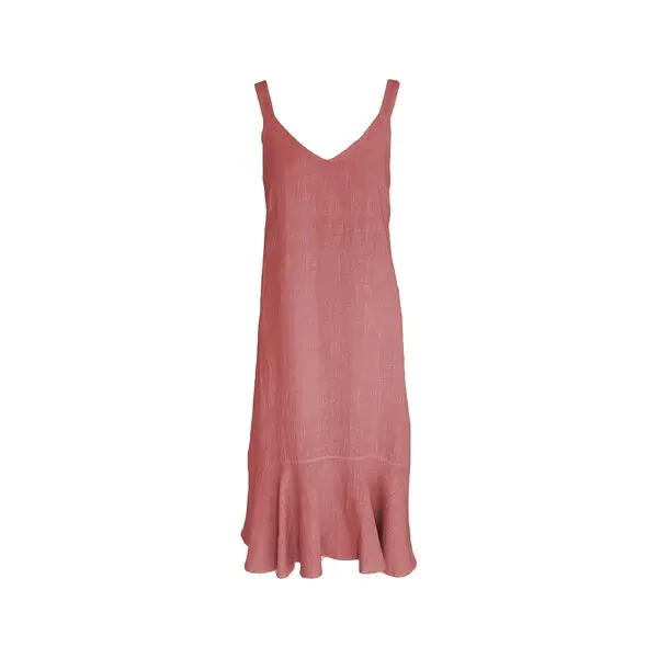 Haris Cotton Strapped Midi Linen Dress With Back Elastic Blush - Brown