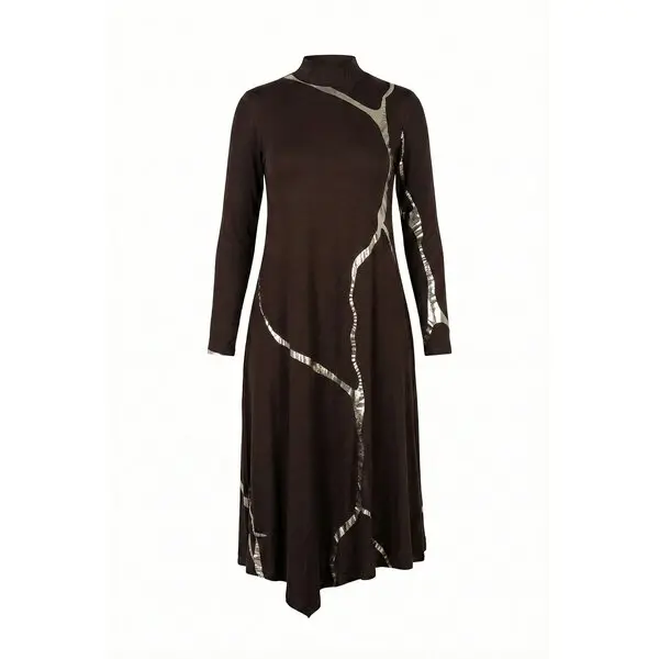 ESTHER SAADIA Mock Neck Hikari Champagne Foil Kintsugi Dress - Brown