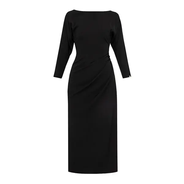 NISSA Pleat-detail Midi Dress - Black