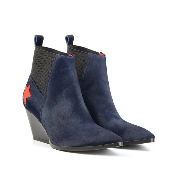 ROSAMUND MUIR LONDON Felixa Navy Calf Hair With Red Star Ankle Boots - Blue