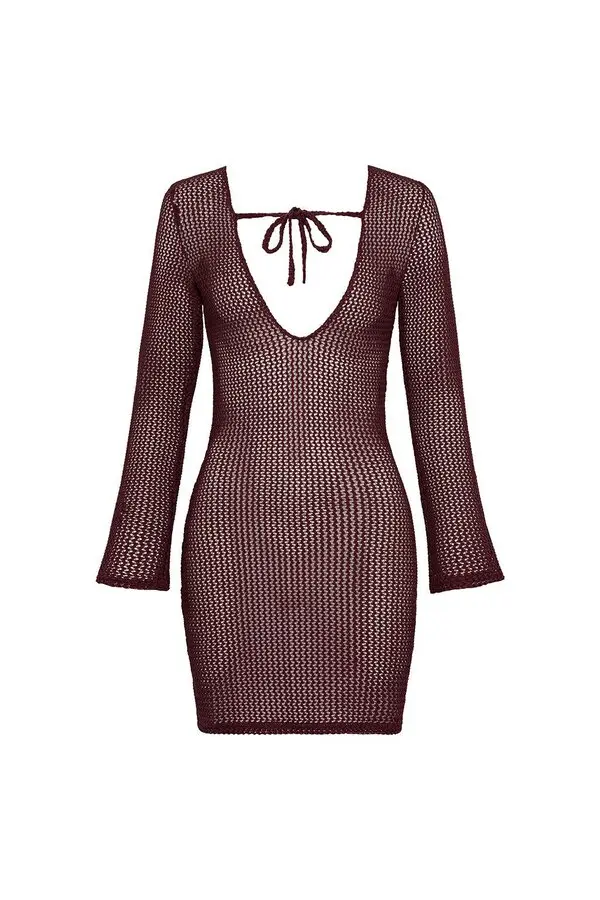 MONTCE Maroon Crochet Sophia Dress - Red