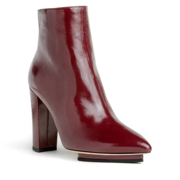 BEAUTIISOLES BY ROBYN SHREIBER Brown / Red Tessa Burgundy Shiny Patent Leather Work Or Day Platfrom Chunky Heel Ankle Bootie - Brown/red