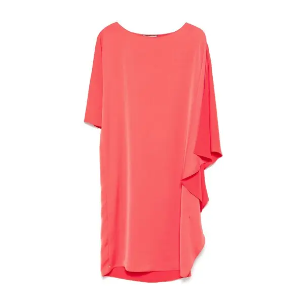 NISSA Asymmetric Sleeve Midi Dress - Red