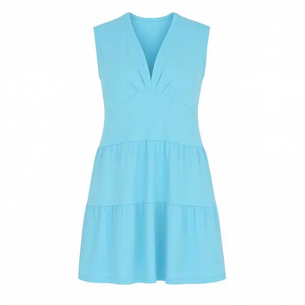 CONQUISTA Aqua Sleeveless V-neck Jersey Dress – Loose Fit, Knee-length - Blue