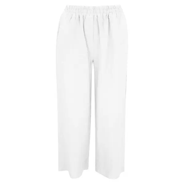 Haris Cotton Solid Wide Leg Linen Pants With Slant Pocket - White