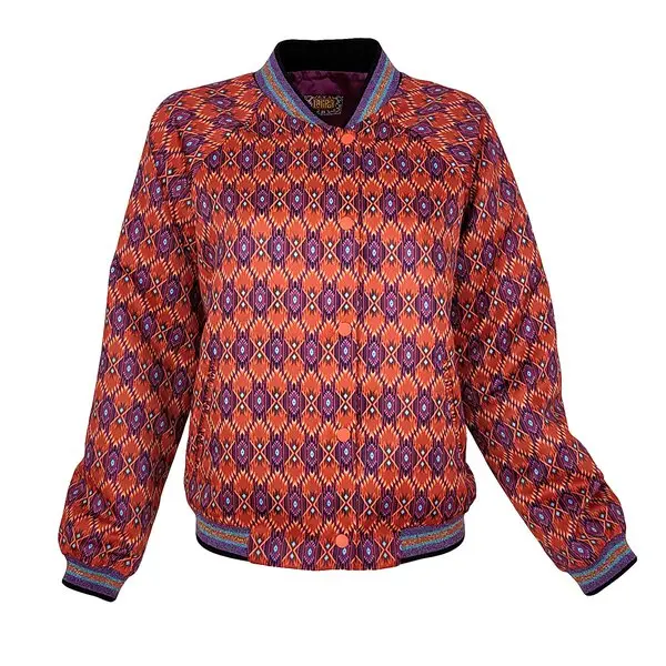 LALIPOP DESIGN Graphic Pattern Satin Bomber Jacket - Red