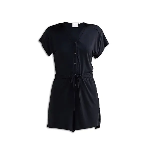 REISTOR V Neck Drawstring Knit Romper - Black