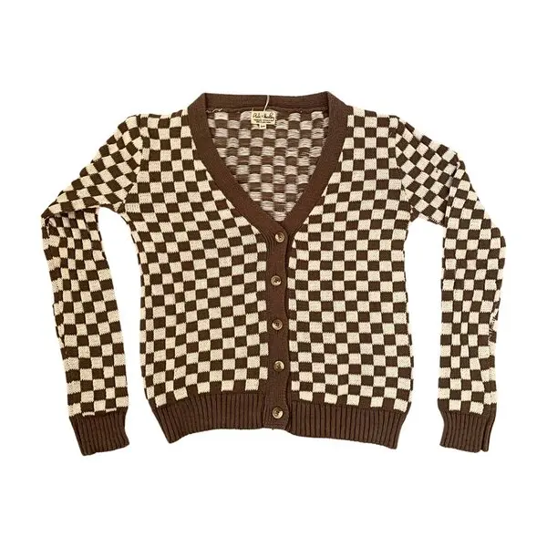 Pink Haley Annie Checked Knit Cardigan - Brown
