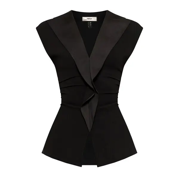 NISSA Ruffle-detail Crepe Top - Black