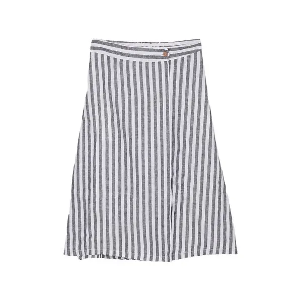 REISTOR Overlap Midi Skirt In Linen Stripes - Black