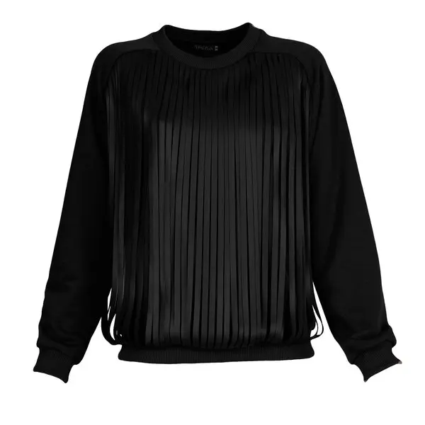 LALIPOP DESIGN Sweatshirt With Laser-cut Vegan Leather Fringes - Black