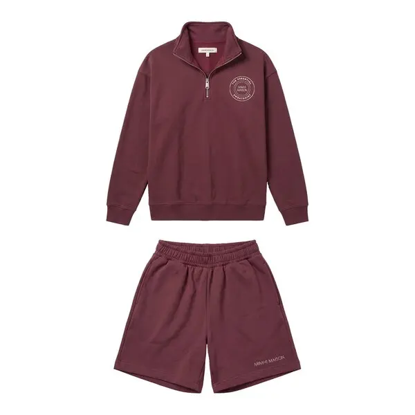 MIMHÍ MAISON Oversized Half-zip Sweatshirt & Shorts Set – Burgundy