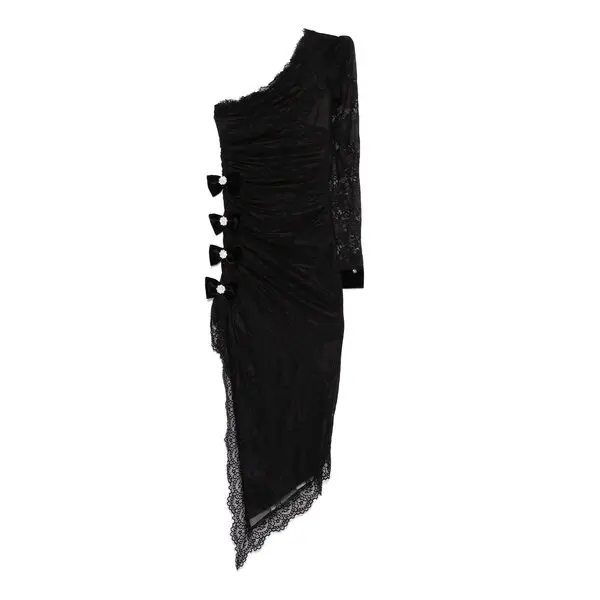 NISSA Crystal-detail Lace Midi Dress - Black