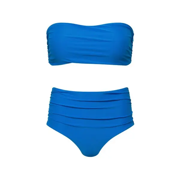 PLAYALUXE Capri Ruched High Waist Bikini Set - Blue