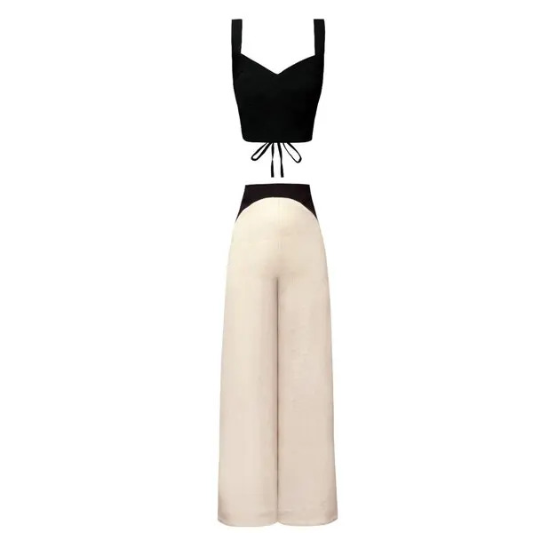 ALINA CERNATESCU Neutrals Doha Set Beige Sustainable Linen, Versatile Day-to-night Outfit - Black