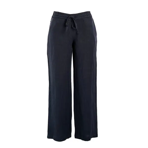 Haris Cotton Solid Wide Legged Linen Pants Marine - Blue