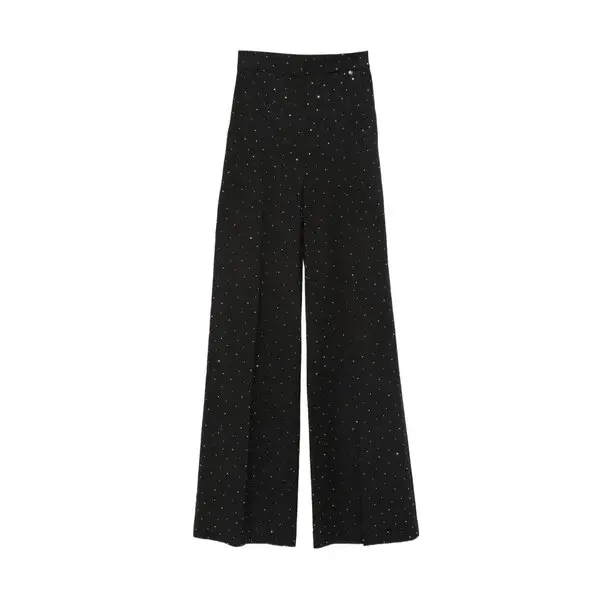 NISSA Rhinestone-embellished Brocade Pants - Black
