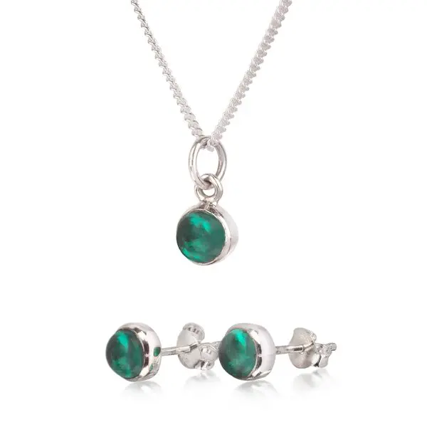 THE JEWELLERY STORE LONDON Silver / Green May Birthstone Jewellery Set With Emerald In Sterling Silver - Silver/green