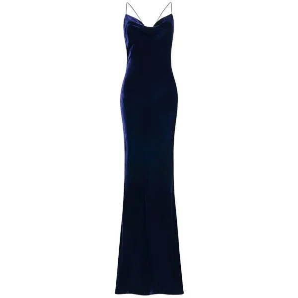 PRETTY ECCENTRIC Siren Maxi Dress In Midnight Silk Velvet - Blue