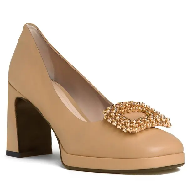 BEAUTIISOLES BY ROBYN SHREIBER Neutrals Cletine Beige With Rhinestones Platform Dressy Leather Pump - Beige/black