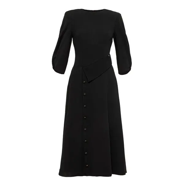 NISSA Button-detail Midi Dress - Black