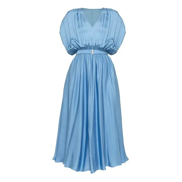 NISSA Belted Viscose Midi Dress Baby - Blue