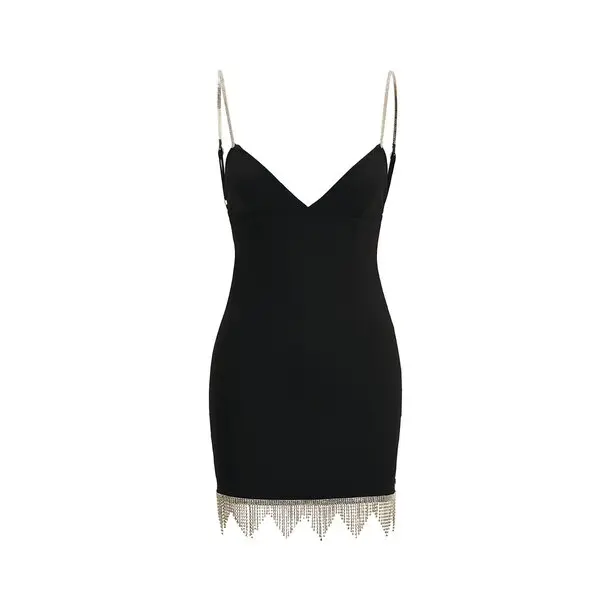 NISSA Embellished Trim Mini Dress - Black