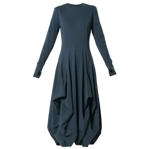 METAMORPHOZA Blue / Black Maxi Draped Dress With Thumbhole Sleeves In Petrol - Blue/black