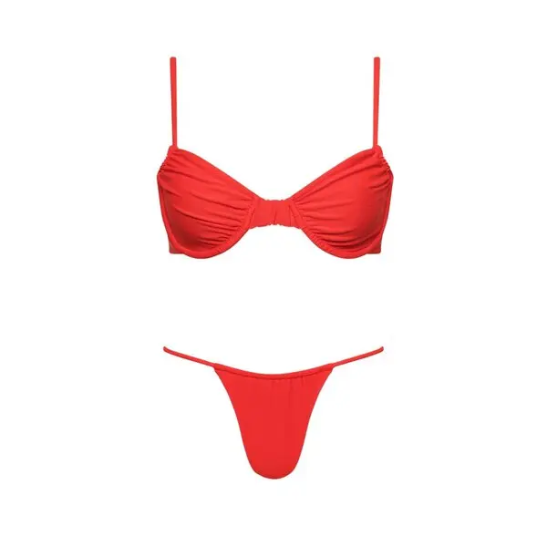 PLAYALUXE Capri Ruched Underwire String Bikini Set - Red