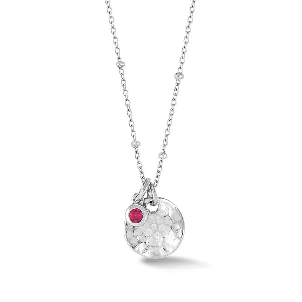 DOWER & HALL Hammered Disc & Ruby Array Necklace - Silver