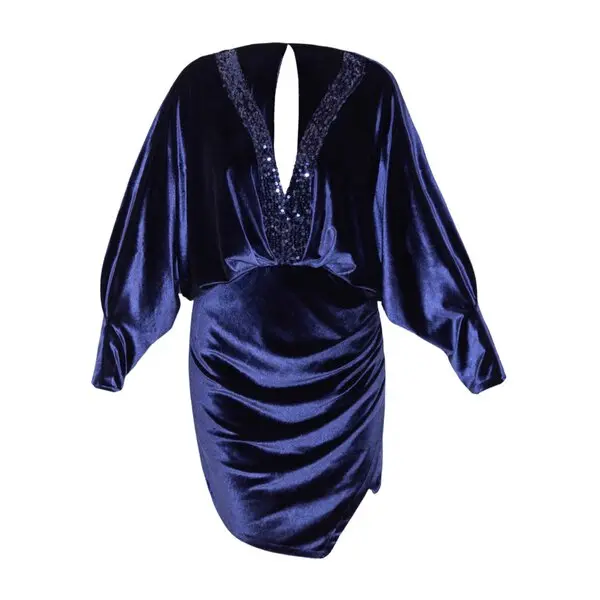 OTTHIE Mini Draped Velvet Dress Navy - Blue