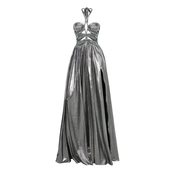 MODA GLAM Siren Metallic Cutout Gown- Gunmetal - Silver
