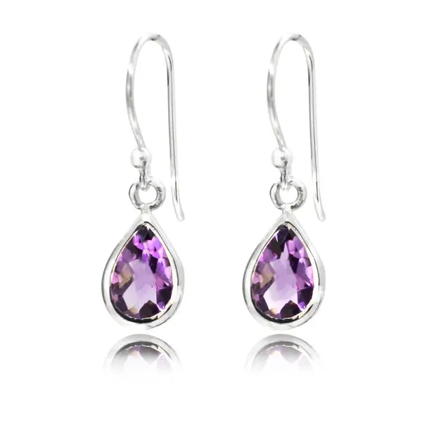 THE JEWELLERY STORE LONDON Faceted Amethyst Teardrop Dangle Earrings In Sterling - Silver