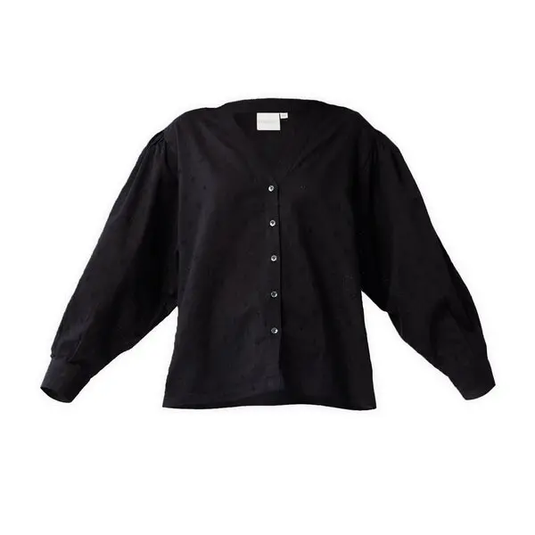 REISTOR Embroidered Shirt With Long Balloon Sleeves - Black