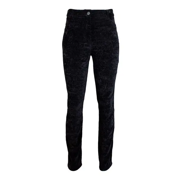LALIPOP DESIGN Straight-leg Velvet Pants With Embellished Side Trim - Black
