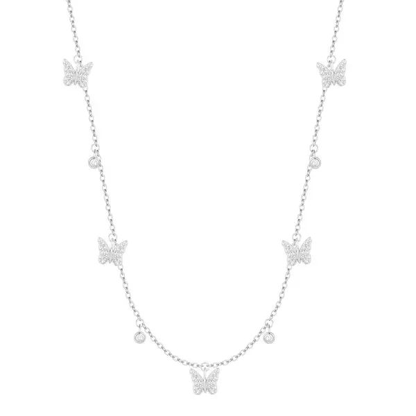 KAMARIA Butterfly Charm Choker Necklace - Silver