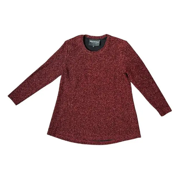 LINDSAY NICHOLAS NEW YORK Disco Glitter Bracelet Sleeve Top In Shiraz - Red