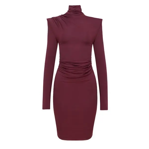 MANDRAGORA Dress With A Fitted Cut And A Subtle Turtleneck Soreen Maroon - Red