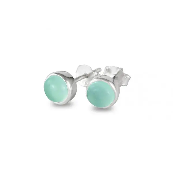 THE JEWELLERY STORE LONDON Silver / Blue March Birthstone Earrings Studs – Aqua Chalcedony In Sterling Silver - Silver/blue