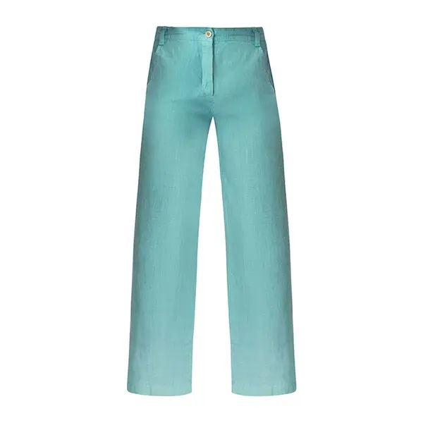 Haris Cotton Cropped Bell Bottom Linen Pants With Back Pockets Crystal - Blue