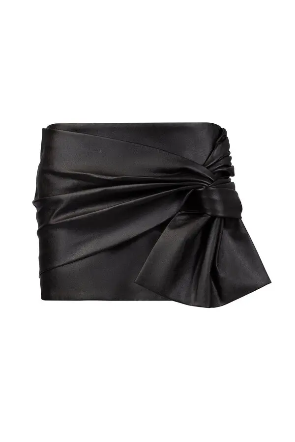 LENDROP STUDIOS Yoko Bow Drape Leather Mini Skirt - Black