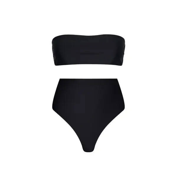 PLAYALUXE Strapless High Waist Bikini Set - Black