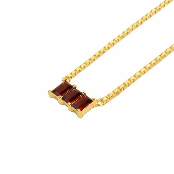 NASI SILVER Kadima Baguette Necklace- Garnet- Gold - Red