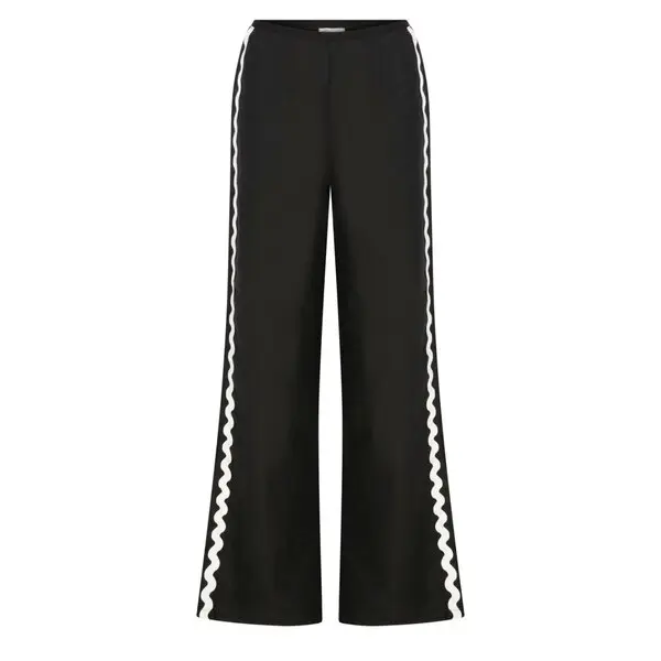 THISISU COLLECTION Wavy Pant Relaxed Fit Linen Wide Leg Pant - Black