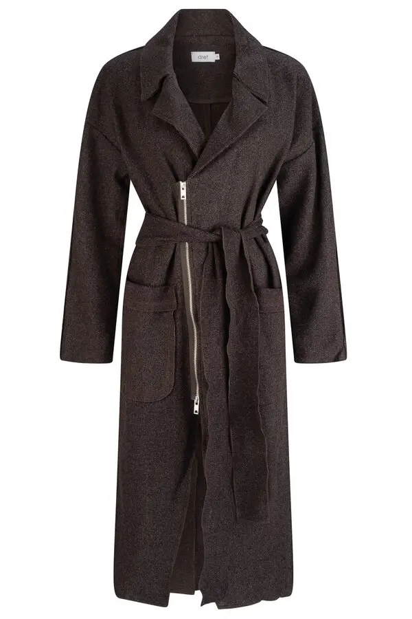 DREF Ionian Belted Felt Coat Chocolate - Brown