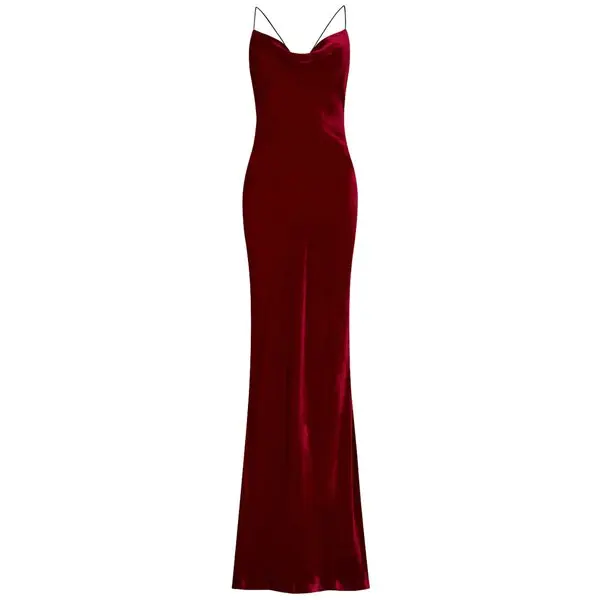 PRETTY ECCENTRIC Siren Maxi Dress In Silk Velvet - Red