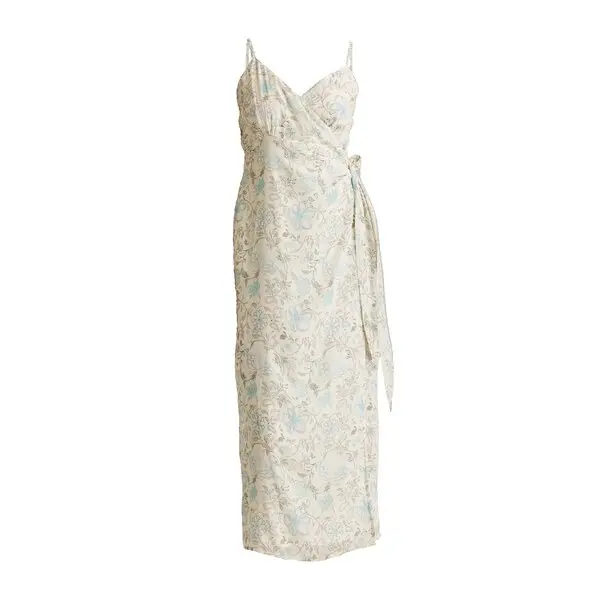 REISTOR Strappy Wrap Crepe Dress In Florals - Blue
