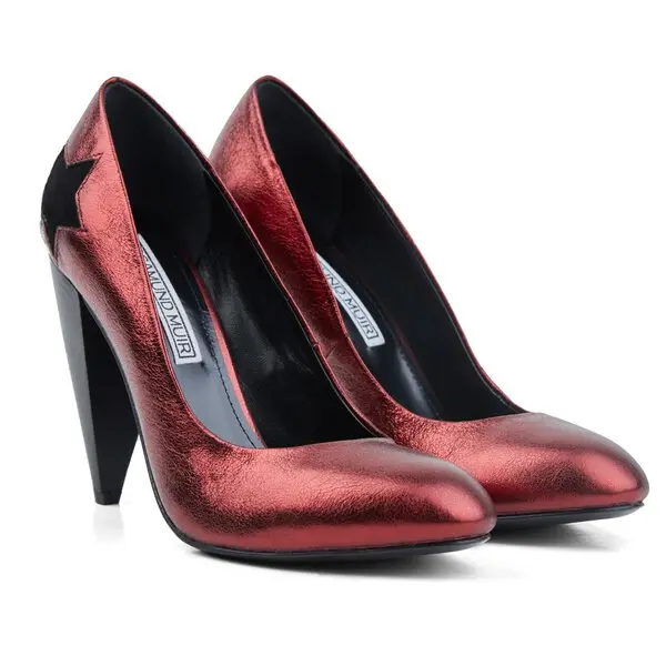 ROSAMUND MUIR LONDON Black / Red India Metallic Burgundy With Black Star Heels - Black/red