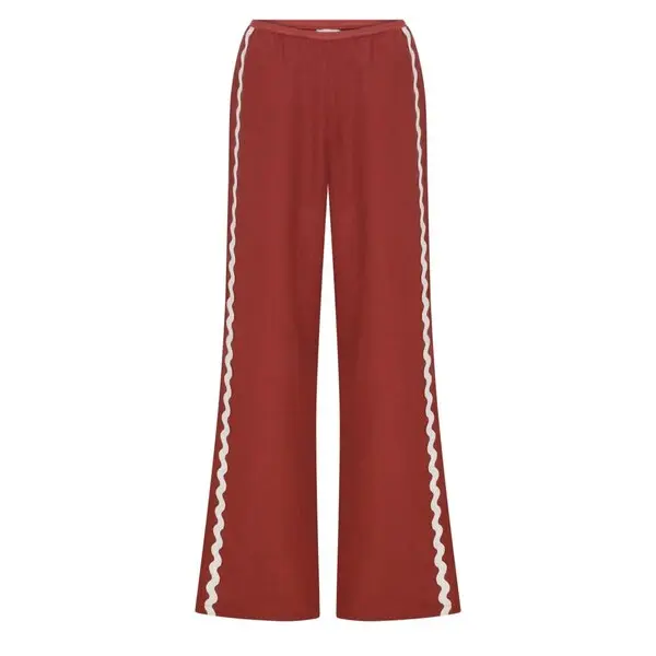 THISISU COLLECTION Wavy Pant Relaxed Fit Linen Wide Leg Pant Cherry Clay - Red