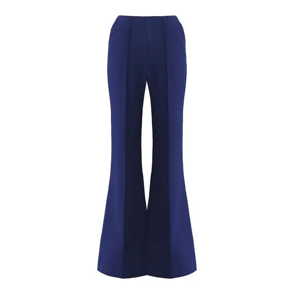 SOLGO ATELIER Jessica Fit And Flare Crepe Pant With Pintuck Detail In Midnight Navy - Blue